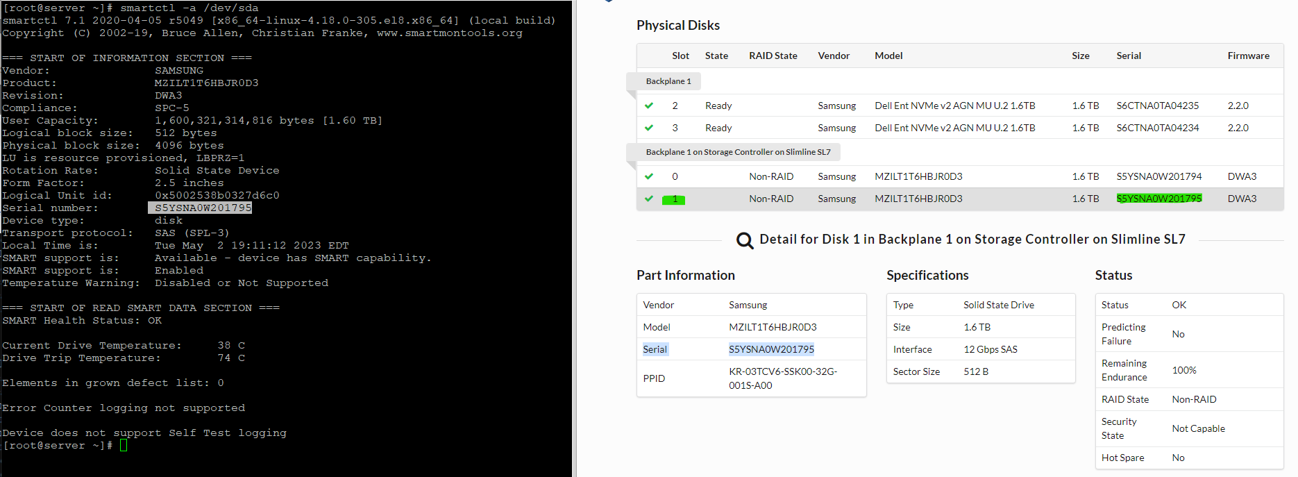 How to find the SAS/SATA/SSD hard drive serial number and physical slot mapping on the Power ...