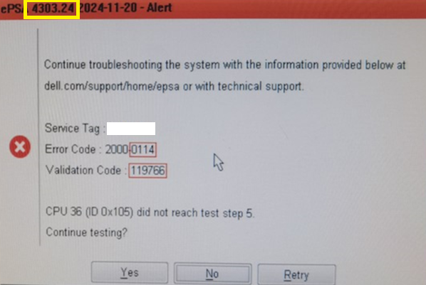 PowerEdge 16G AMD: While running ePSA tests, a DIAG0114 error is ...
