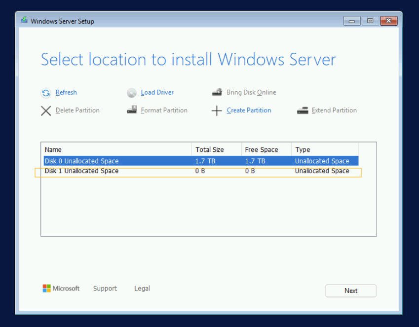 PowerEdge: Disk with 0 B size when installing Windows Server 2025 by ...