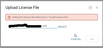 AppSync: Uploading .xml license file in UI receives error: Adding the license failed due to ...