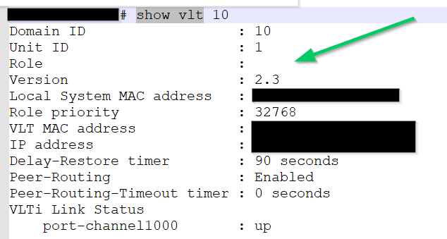 A função VLT do Dell Networking OS10 aparece em branco, mas o ...
