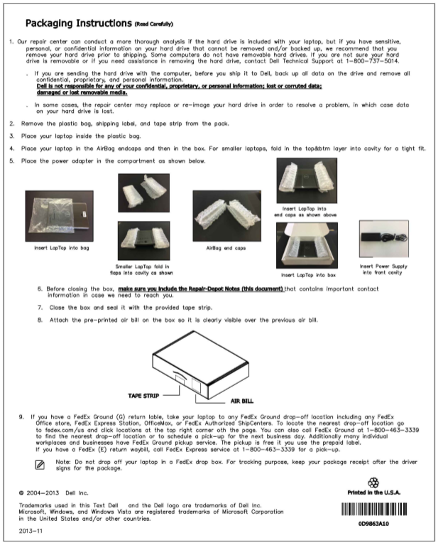 What comes in the Dell Mail In Service box United States only | Dell US