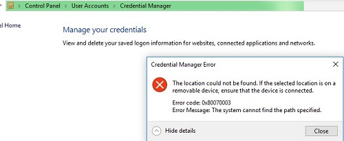 Windows Credential Manager Stops Working With Error Code 0x80070003 ...