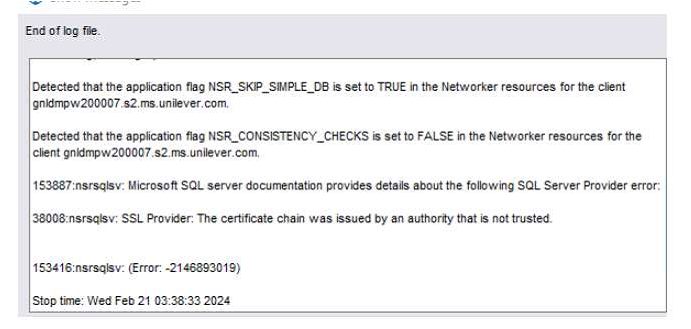 NetWorker: SQL backup fails - nsrsqlsv: SSL provider: The certificate ...