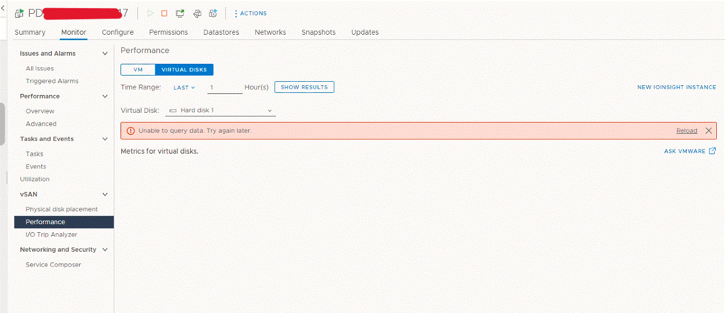 VxRail: On vSAN Performance Page, Virtual Disks Option Error VxRail: On vSAN Performance Page, Virtual Disks Option Error