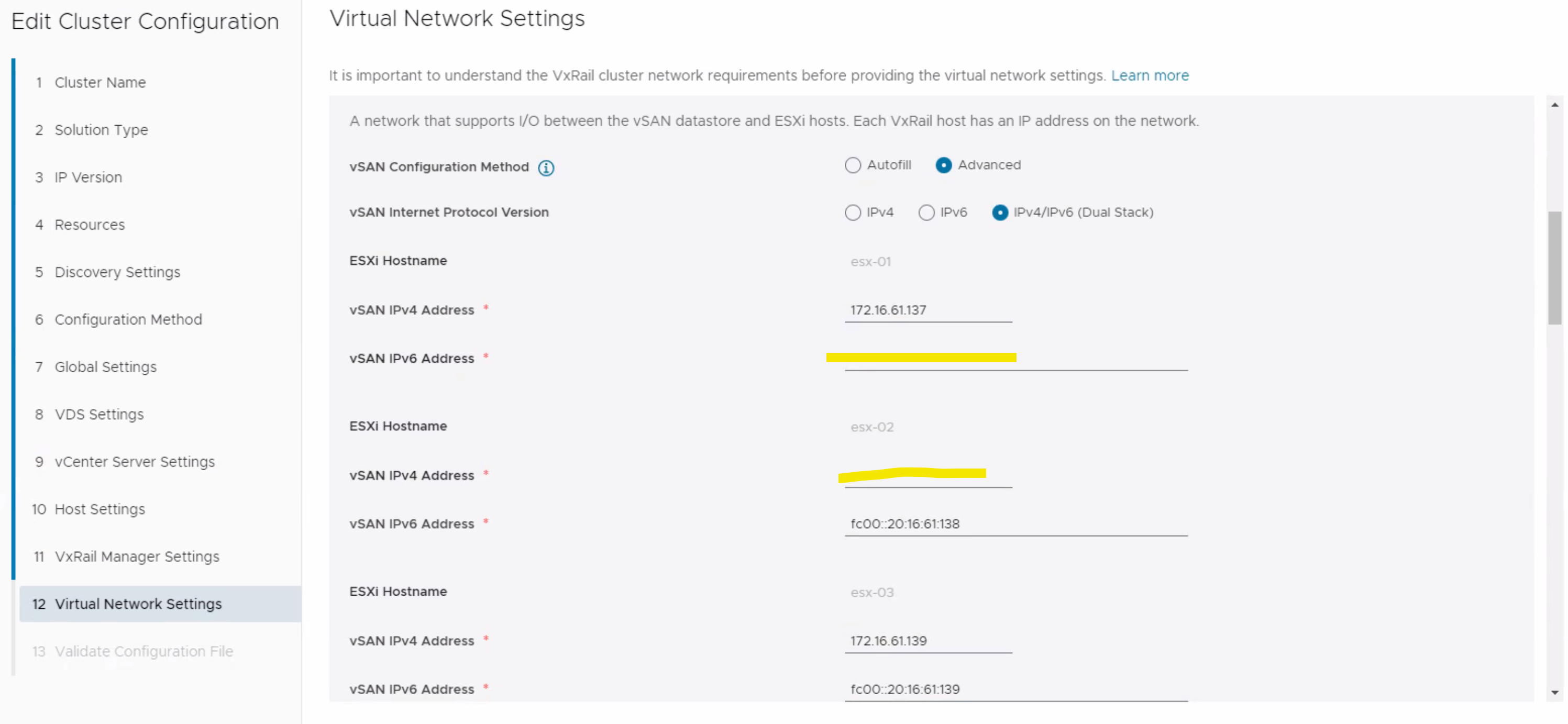 Vxrail In The Configuration Portal Unable To Create The Json File Due To Missing Ip