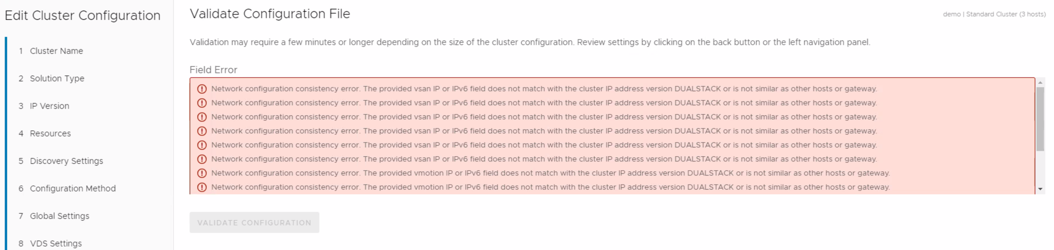Vxrail In The Configuration Portal Unable To Create The Json File Due To Missing Ip