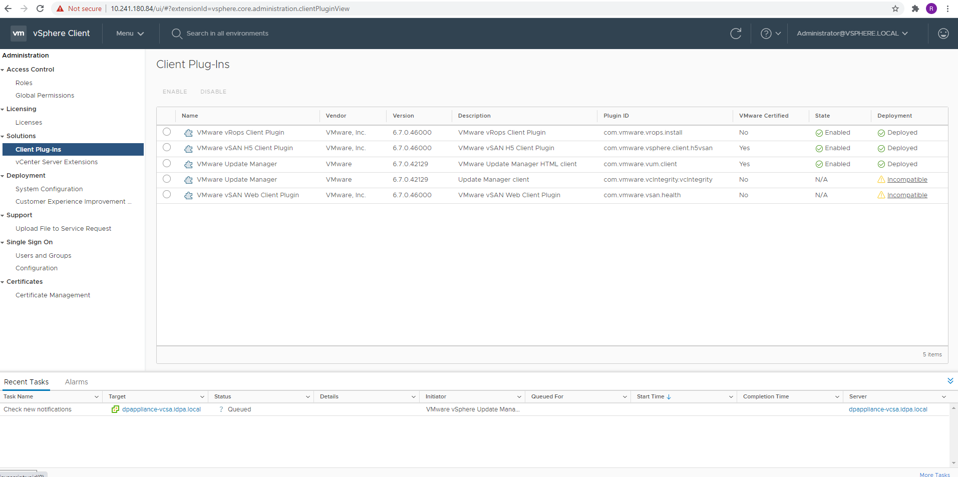 Integrated Data Protection Appliance: Disable VMware vSphere Update ...