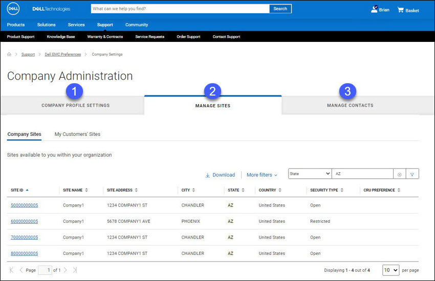 Company Administration - View and Manage Sites & Contacts | Dell US