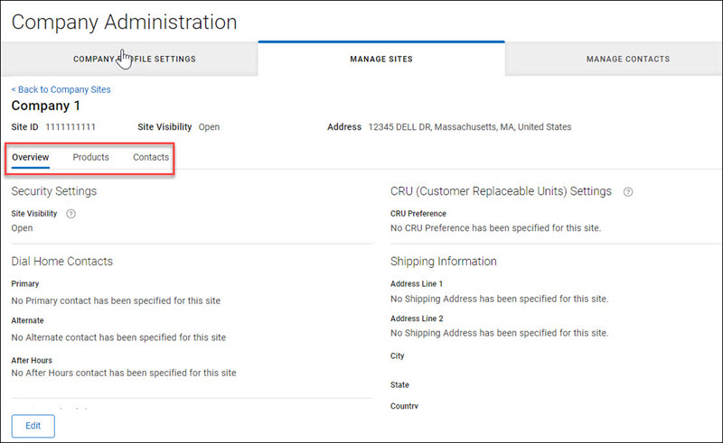 Company Administration - View and Manage Sites & Contacts | Dell US