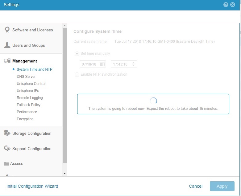 Dell EMC Unity: How to reconfigure to System Time Using NTP from the Set time manually option ...
