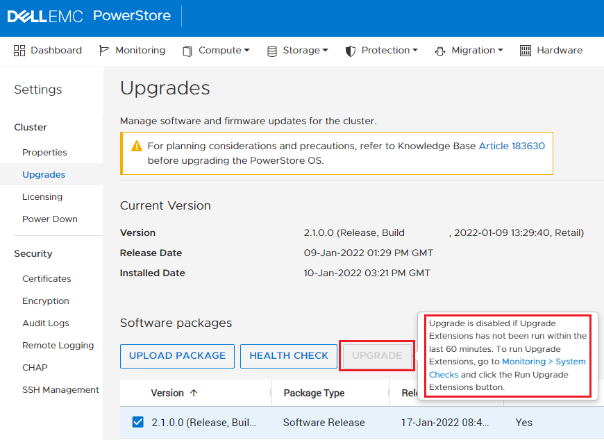 PowerStore: Como verificar a integridade do cluster antes do upgrade de ...