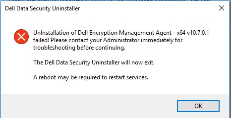 Dell Encryption Uninstaller Fails with a Generic Error Due to active ...