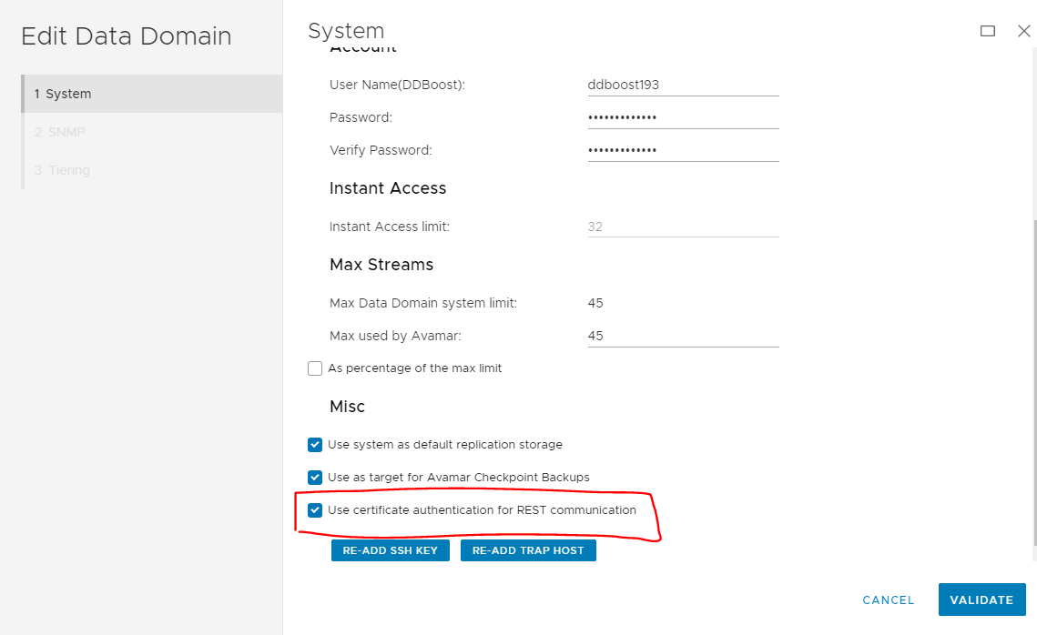 Avamar: Unable to edit DD system in AUI when 'Use certificate authentication for REST ...
