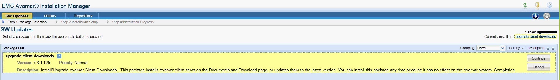 잠긴 데이터베이스로 인해 AVP 패키지를 설치하려고 할 때 AVI(Avamar Installer)가 응답을 중지합니다 ...