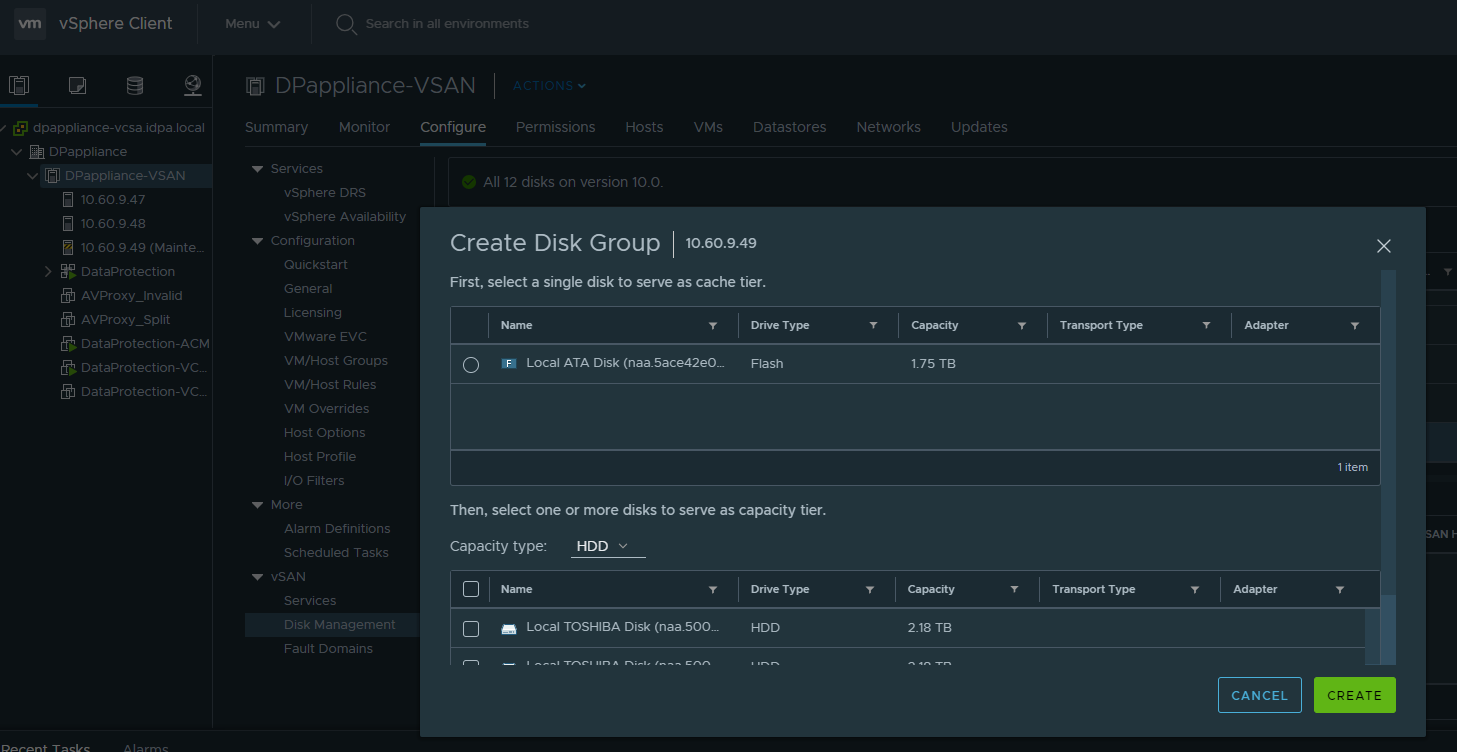 PowerProtect: IDPA VCSA 사용자 인터페이스 6.7 및 7.0을 사용하여 vSAN 환경에서 SSD 드라이브를 ...