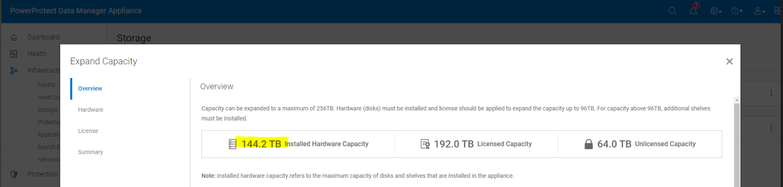 PowerProtect: Uživatelské rozhraní DM5500 Hodnota instalované ...