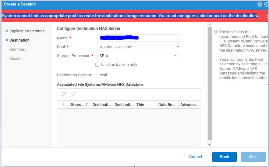 Dell Unity Local Replication Fails For Nas Server User Correctable Dell Us