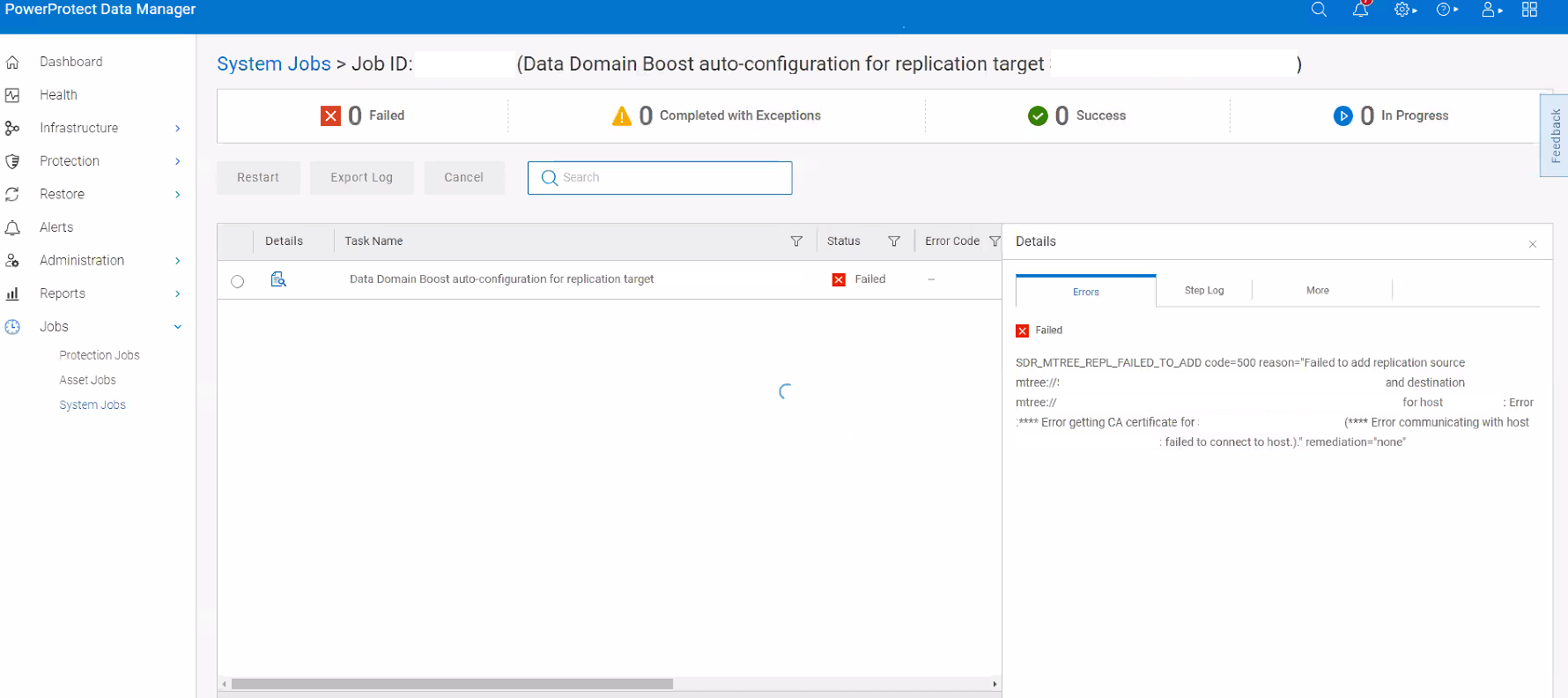 Powerprotect Server Dr Replication Fails With Error Sdrmtreereplfailedtoadd Dell Us 