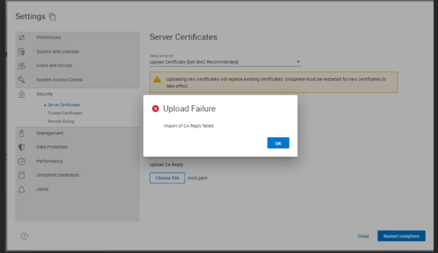 Unisphere for PowerMax 10.x: Import of CA signed certificate is failing | Dell US