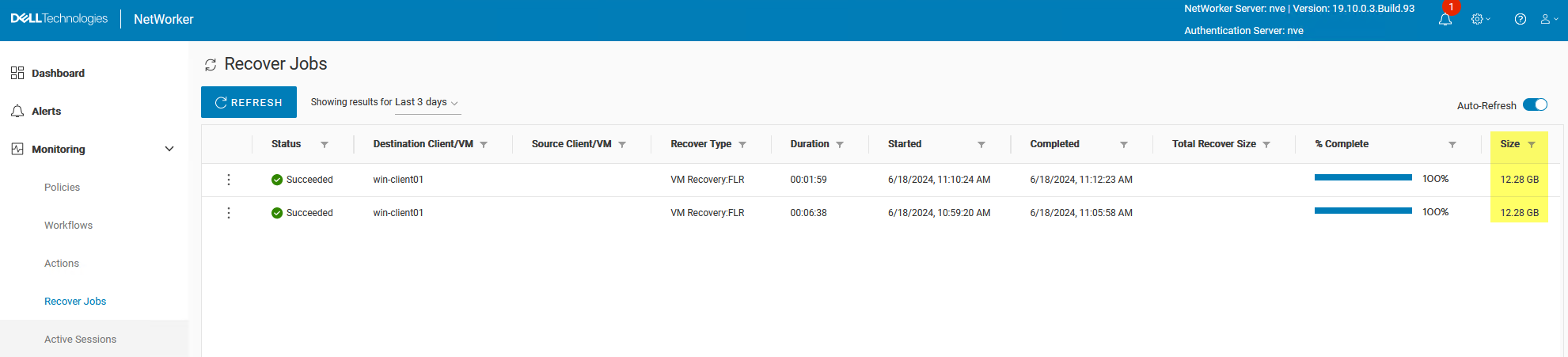 Nvp Vproxy Vm Recovery Jobs Show The Wrong Unit Size In Nwui Dell Macedonia