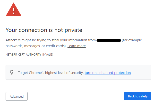 Ssl Certificate Shows The Warning Your Connection Is Not Private When Browsing A Web Server Ui