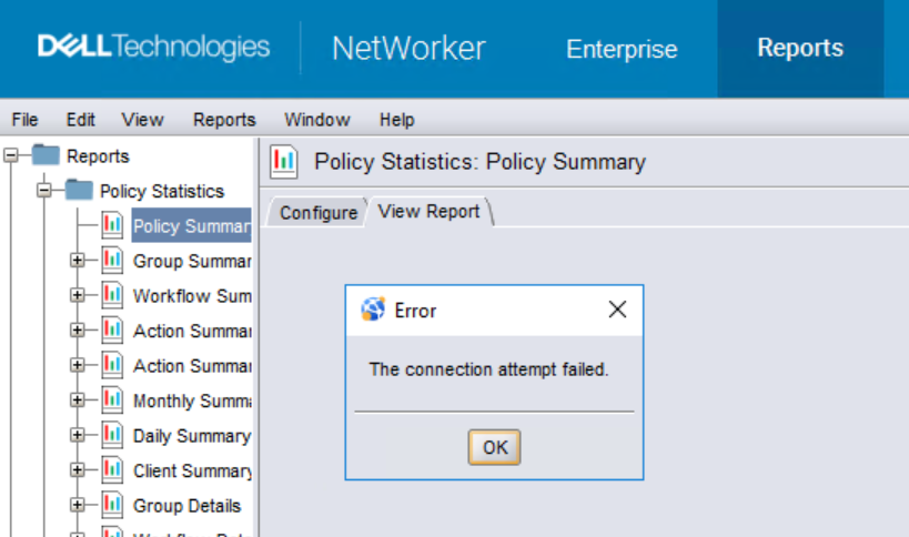 NMC: Reports Fail to Generate, "The connection attempt failed" | Dell US