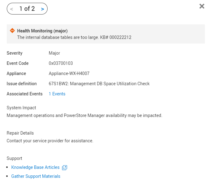 PowerStore Alerts-The Internal Database Tables are Too Large | Dell US