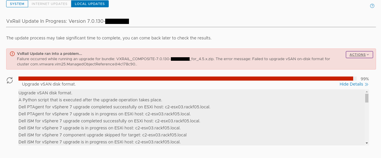 VxRail: Failed to upgrade vSAN on-disk format in LCM upgrade | Dell India