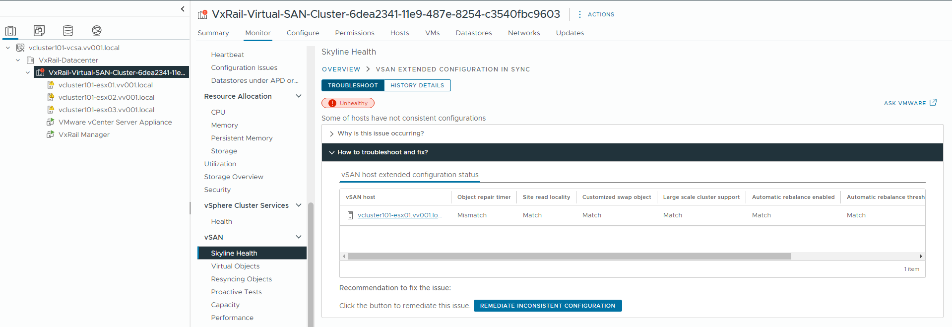 VxRail: vSAN Health Alert - vSAN extended host configuration in sync ...