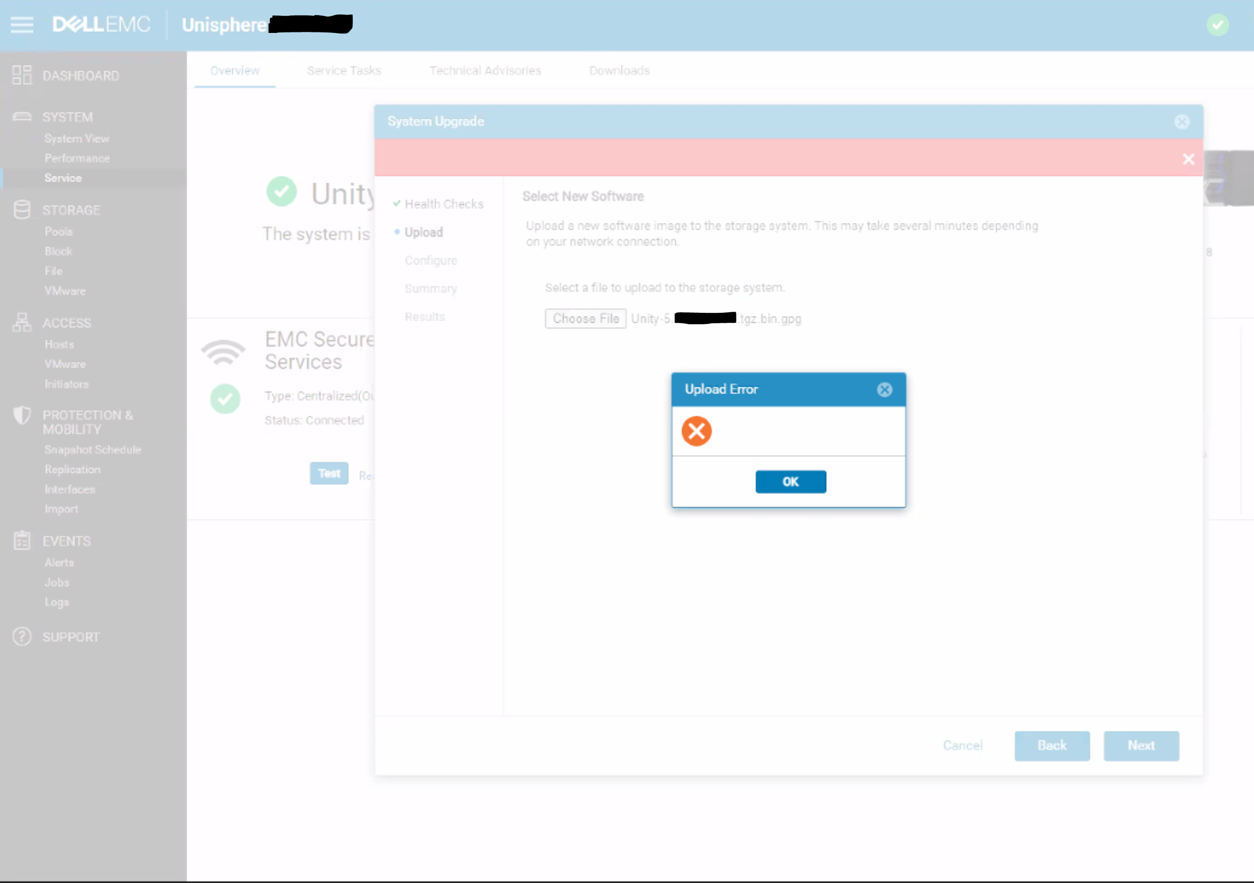 Dell Emc Unity Nonspecific Error In Ui While Uploading Unity Oe Code For Upgrade Dell Emc