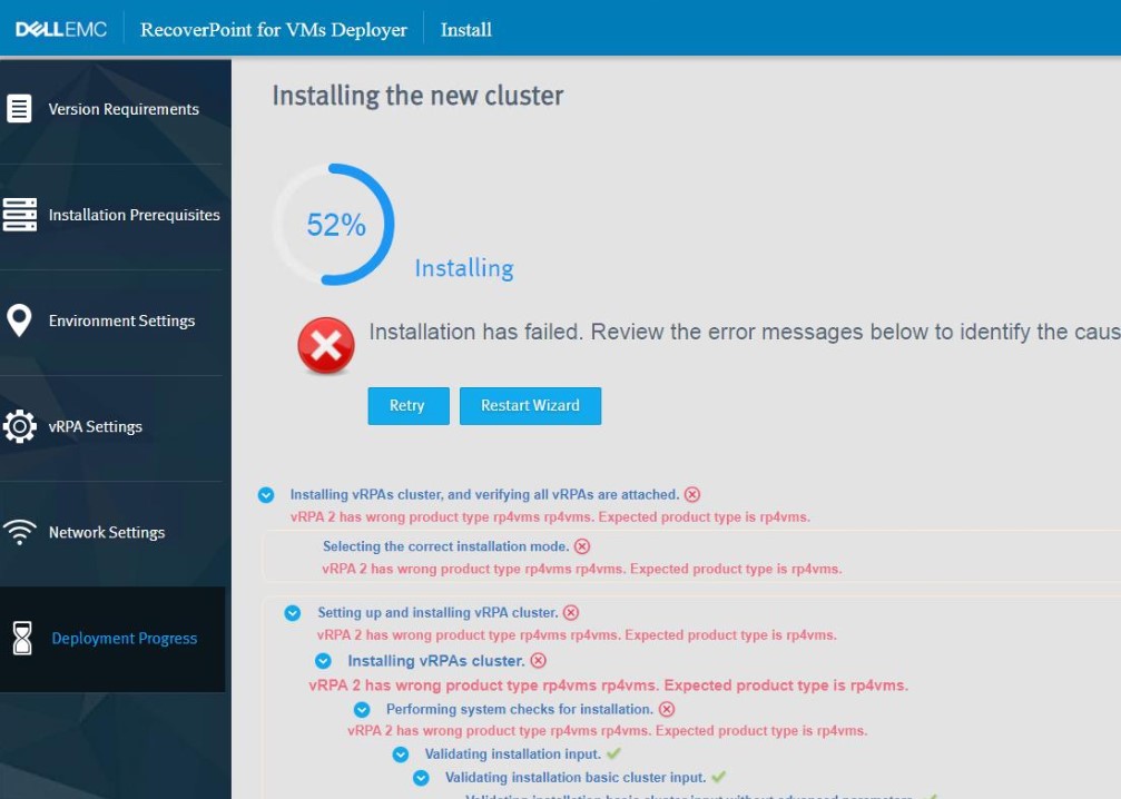RecoverPoint For VMs Installation Fails With vRPA X Has The Wrong 