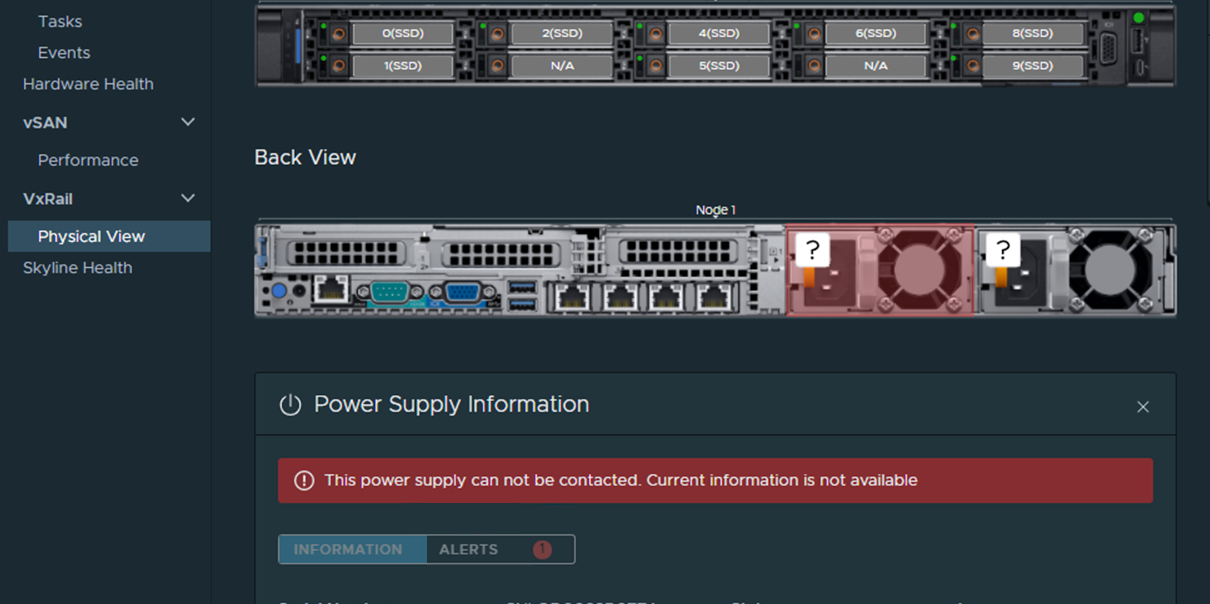 Dell Emc Vxrail Power Supply Unit Or Disk Cannot Be Contacted On Physical View Of Vxrail