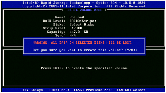 Using the Intel Rapid Storage Technology Option ROM to create a RAID 0 ...