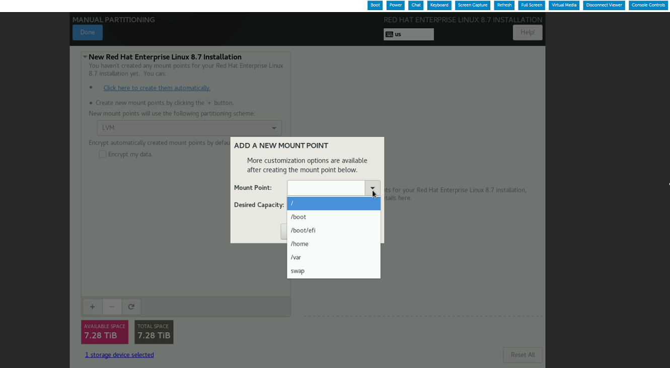 How to install Red Hat Enterprise Linux with a custom manual storage ...