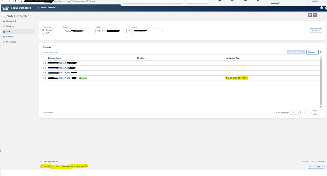 Connectrix NDFC: NDFC Zone Activation Date is Not Updated Correctly ...