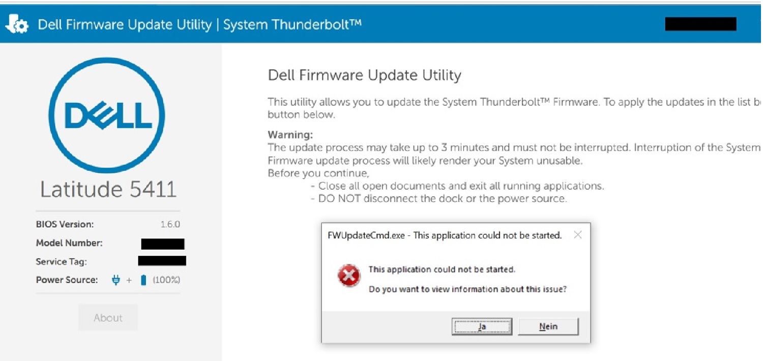 Unable To Install Thunderbolt Firmware Update SWB T85NJ With System ...