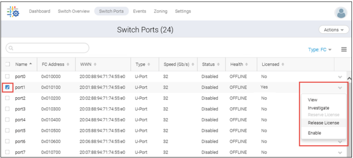 Connectrix: How to Reserve and Release License on the Switch Ports ...