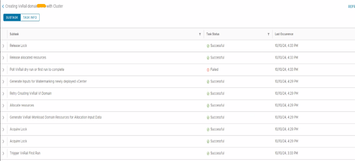 VCF on VxRail 5.1.1 WLD Deployment Fails at Stage "Poll VxRail Dry Run ...