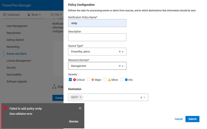 Powerflex Manager Platform Creating Smtp Alarm Policy Fails With Data Validation Error Dell Us