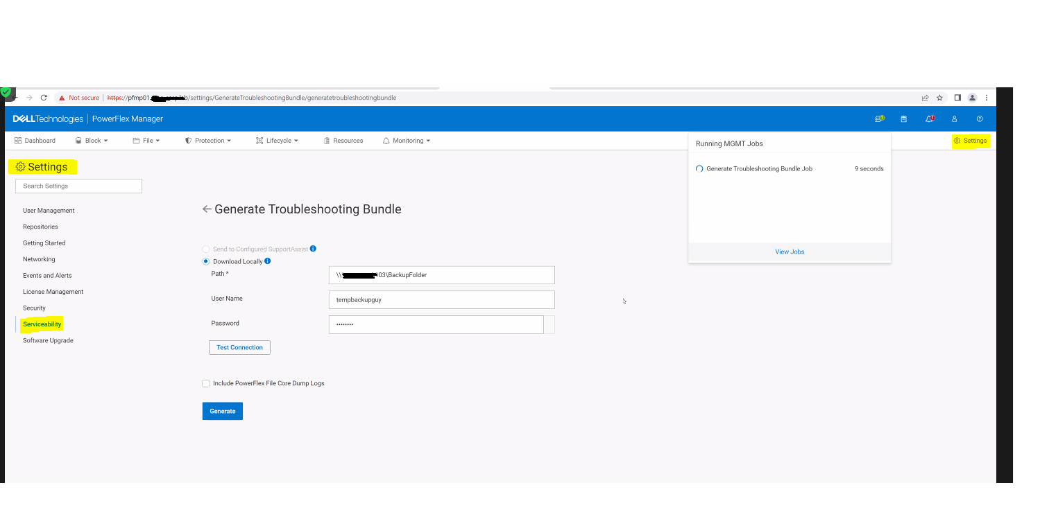 Powerflex 4x Unable To Generate The Troubleshooting Bundle Gives An Error The Test Connection