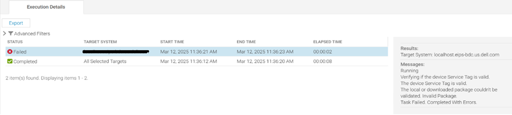 OME, OMEVV: FW Update fails "Local or Downloaded package cannot be validated. Invalid package ...