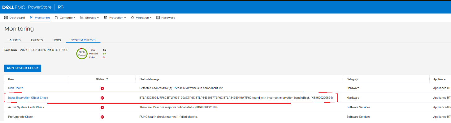 PowerStore: 시스템 검사에서 ENS24 인클로저에 대한 드라이브의 잘못된 암호화 밴드 위치 감지 | Dell 대한민국