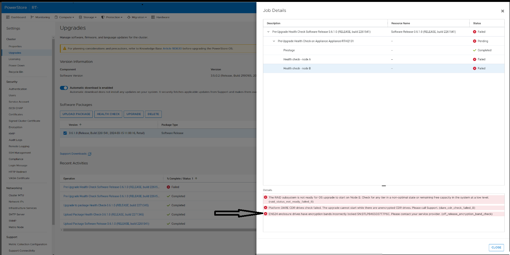 PowerStore: 시스템 검사에서 ENS24 인클로저에 대한 드라이브의 잘못된 암호화 밴드 위치 감지 | Dell 대한민국