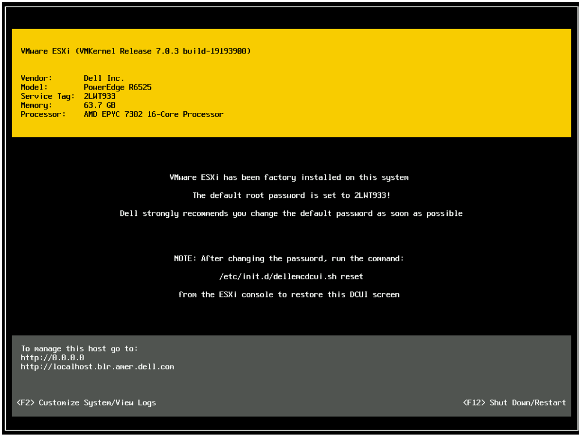 Custom DCUI screen for Dell factory installed version of customized ...