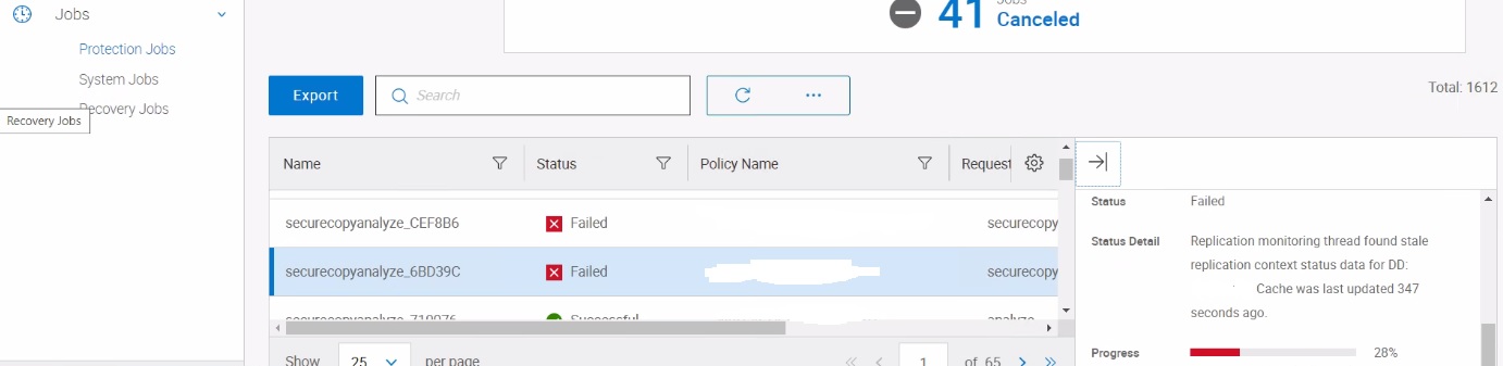 PowerProtect. Сбой задачи Cyber Recovery Sync с потоком мониторинга репликации обнаружен ...