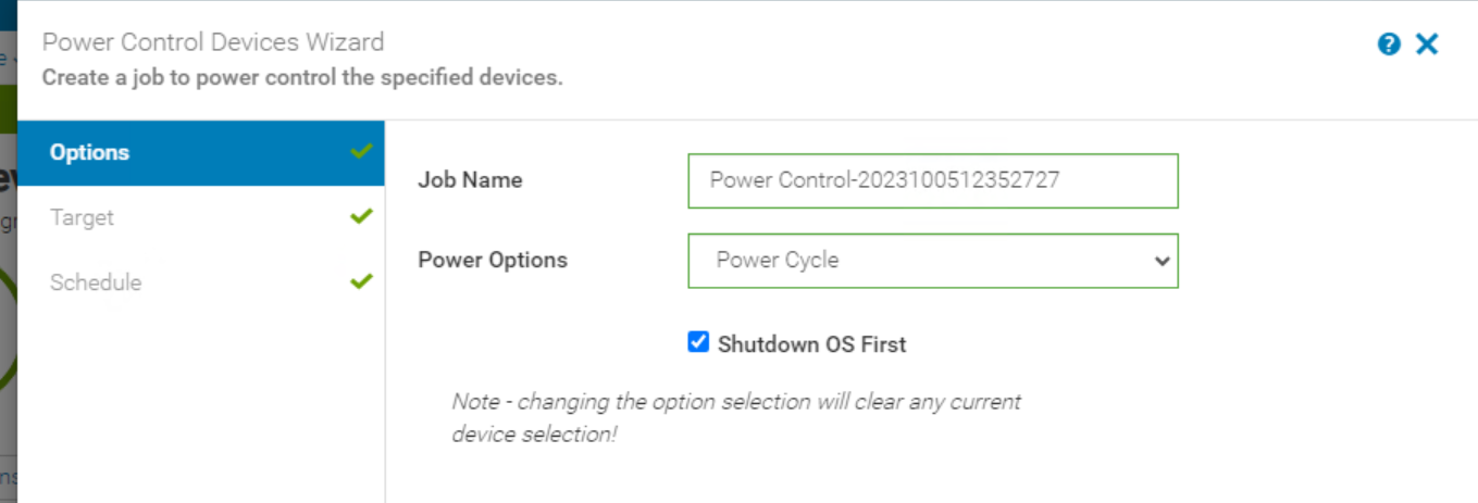 OpenManage Enterprise, Power Cycle option from Power Control Wizard ...
