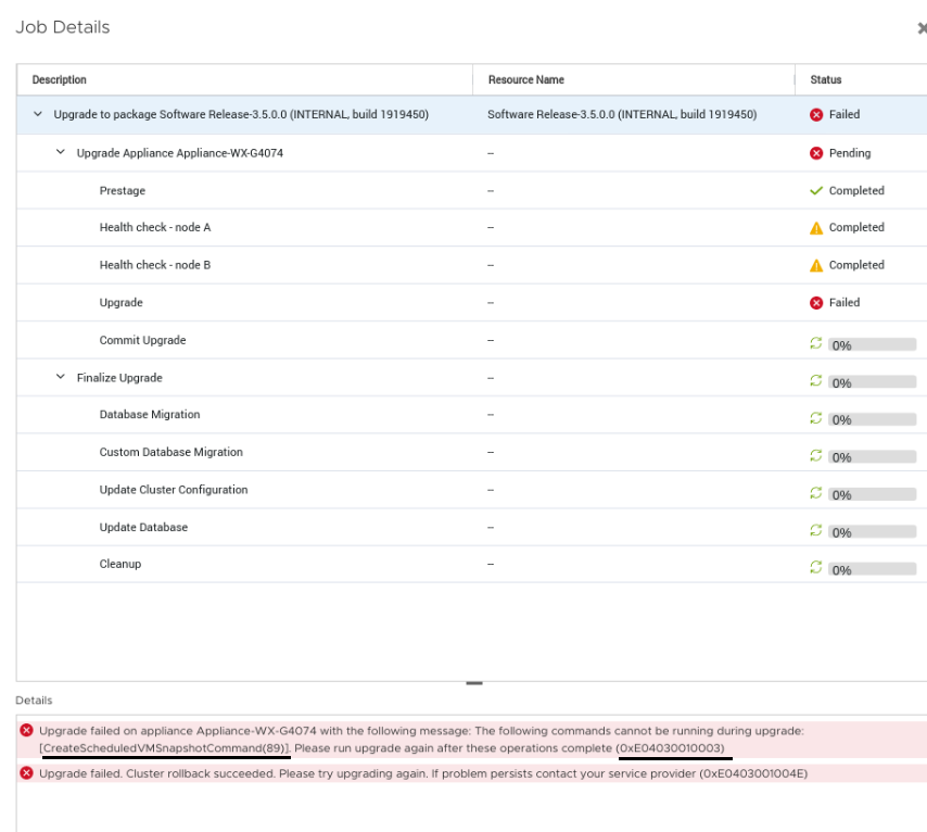 PowerStore: Upgrade failed with the messages: 0xE04030010003 and 0xE0403001004E | Dell Canada