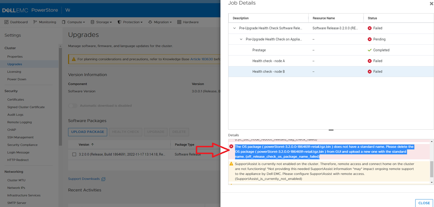 PowerStore: Health check detects an issue with the filename, recovery partition, or PowerStoreOS ...