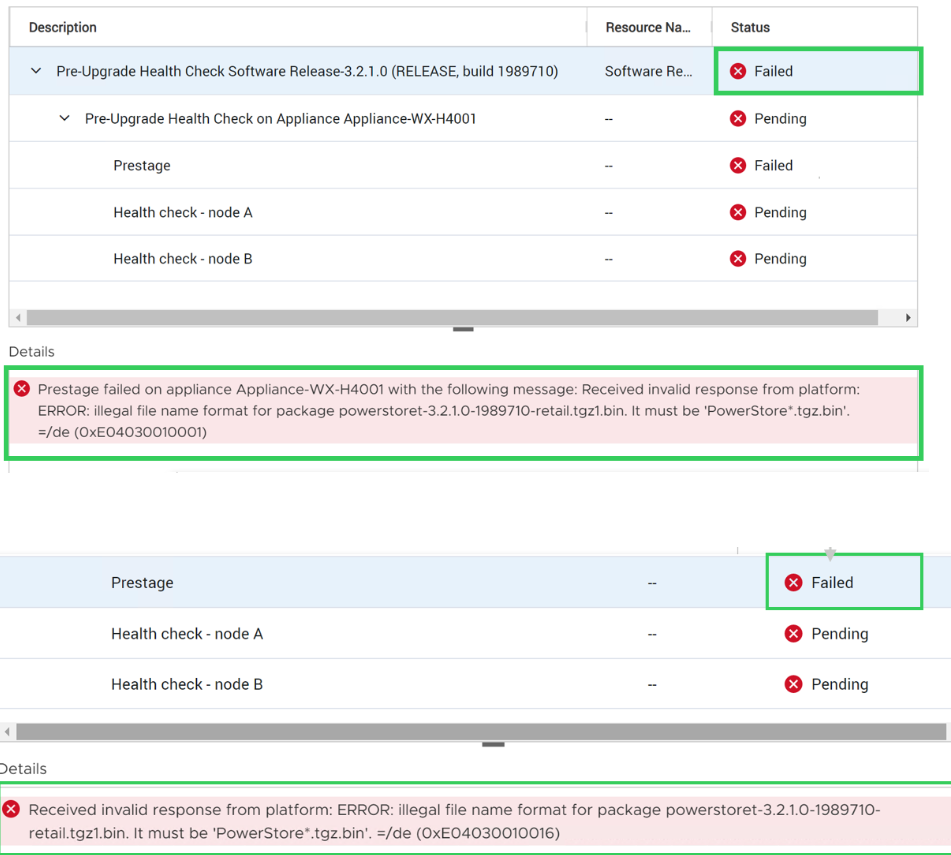 PowerStore: Health check detects an issue with the filename, recovery partition, or PowerStoreOS ...